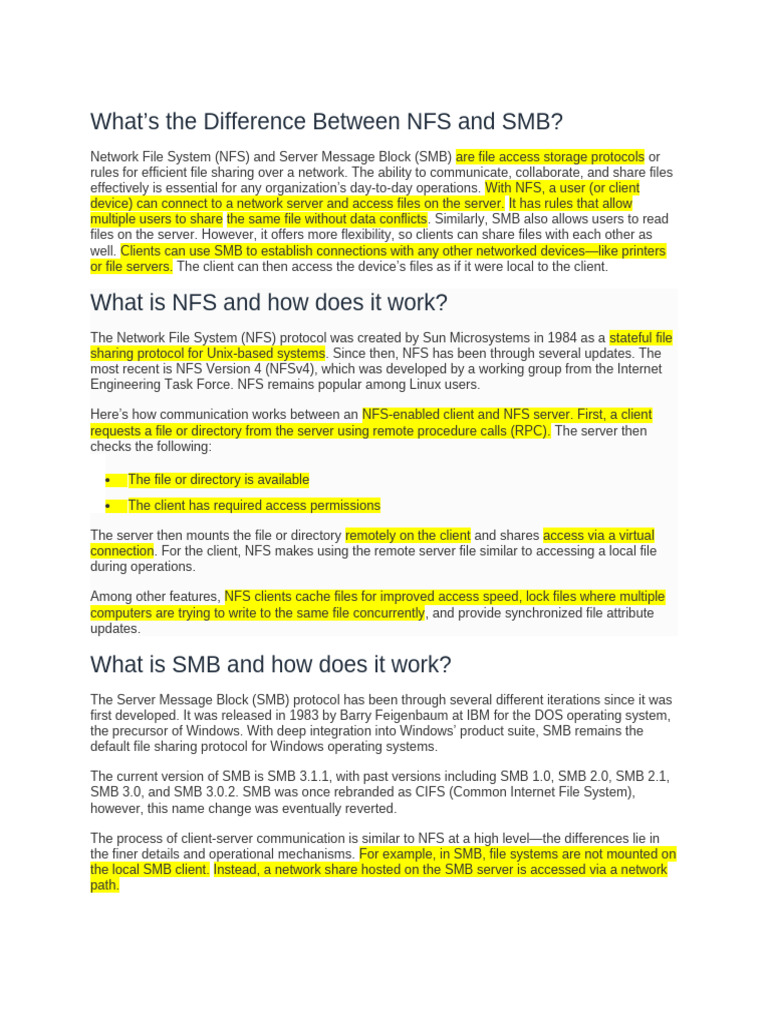 What's The Difference Between NFS and SMB | PDF | Internet Protocols ...