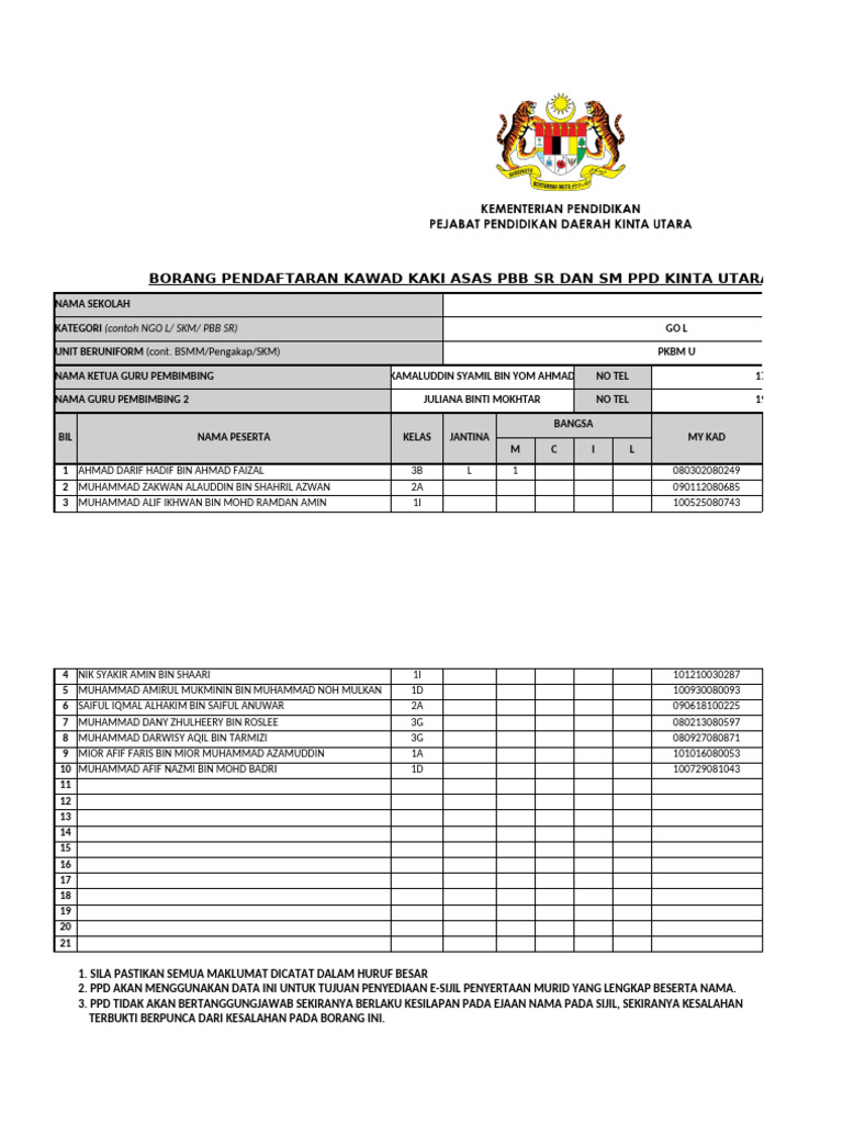 Borang Kawad Kaki Asas-Lelaki | PDF