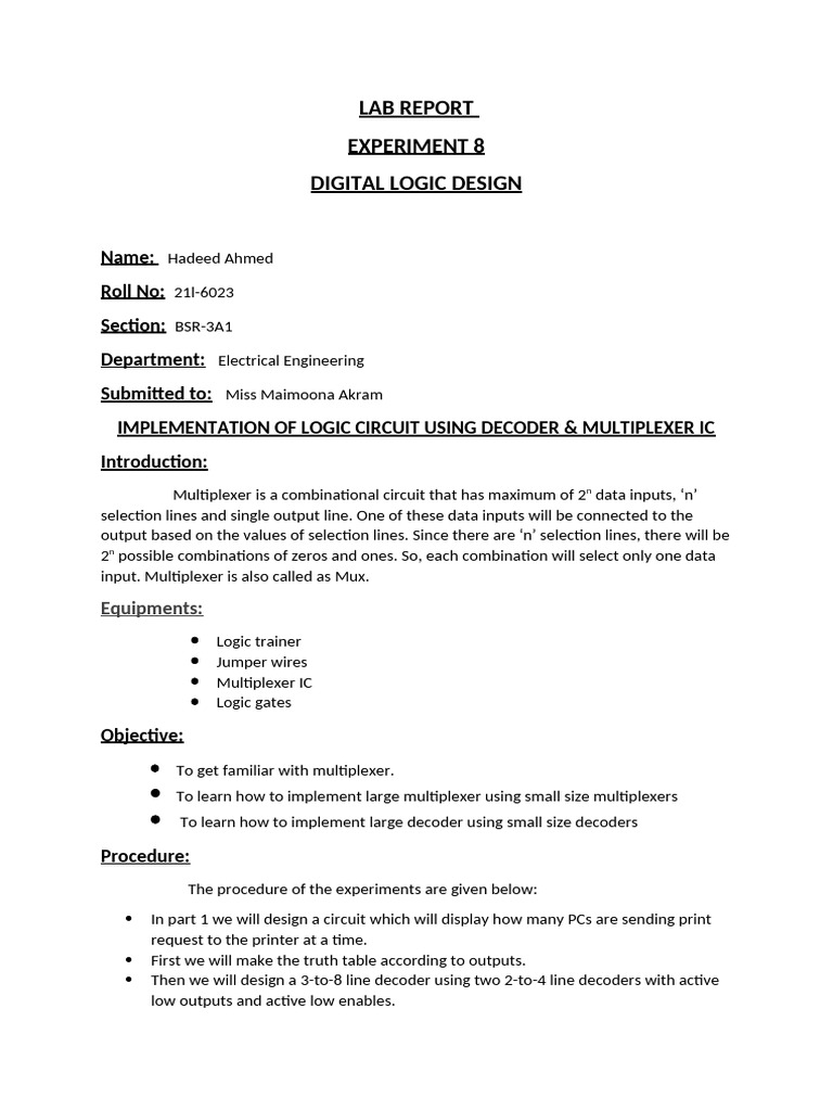 DLD labrep 8 (2) | PDF | Computer Science | Electronic Design