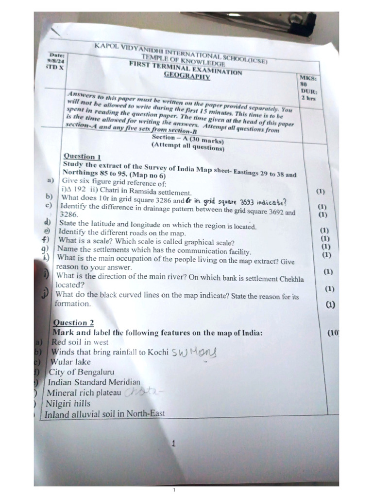 Kapol Geo Term 1 Paper | PDF