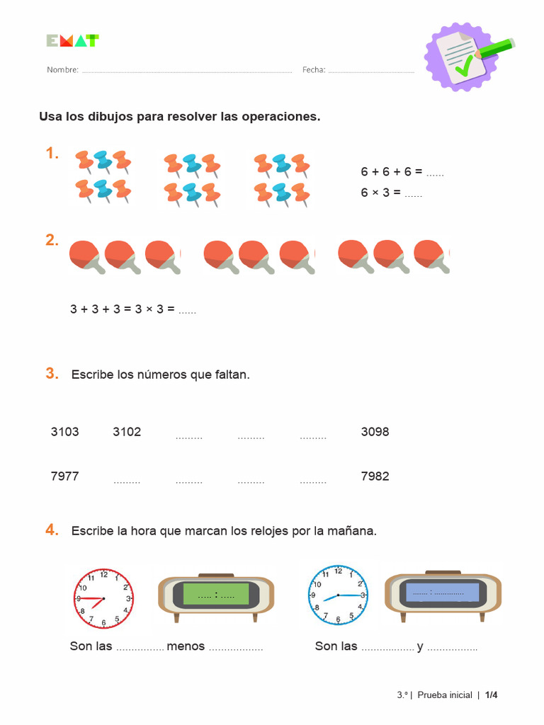 Prueba Inicial EMAT 3 | PDF