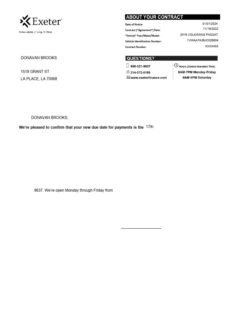 Payment Due Date Change Confirmation | PDF | Bankruptcy | Bankruptcy In ...