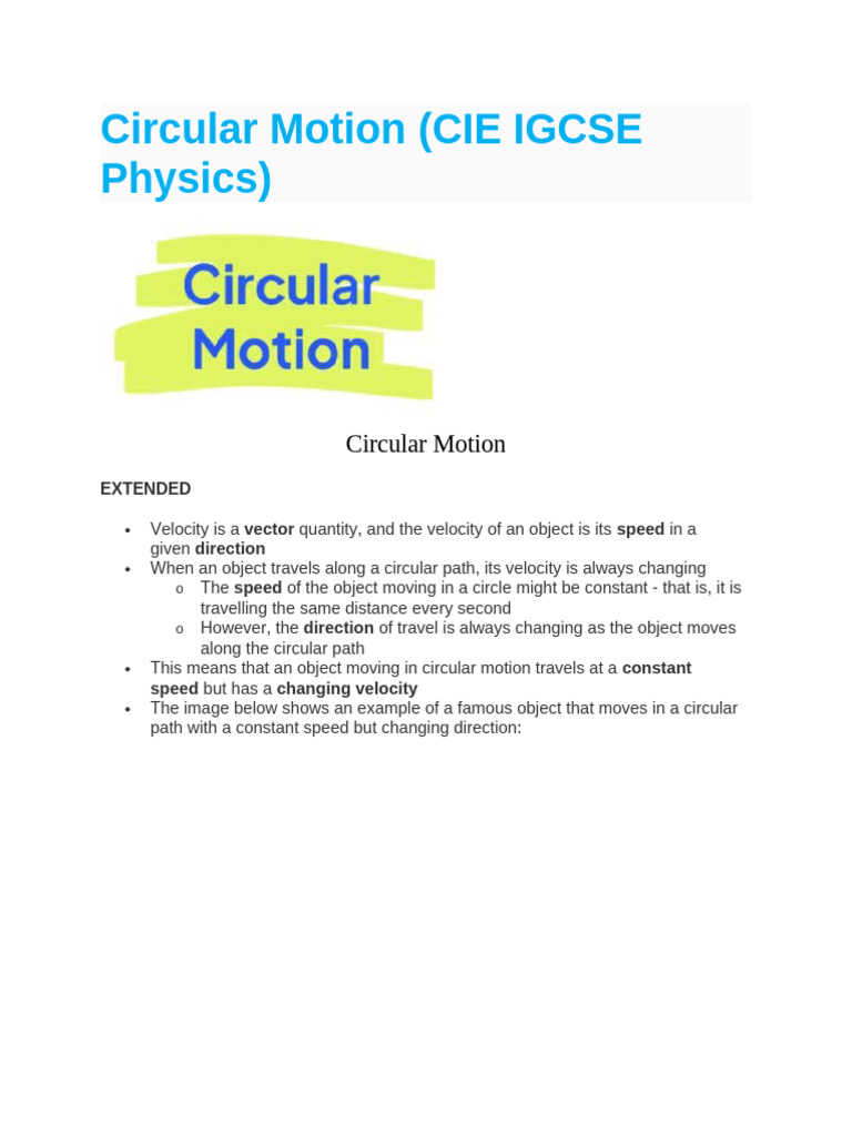 Circular Motion IGCSE | PDF | Force | Acceleration