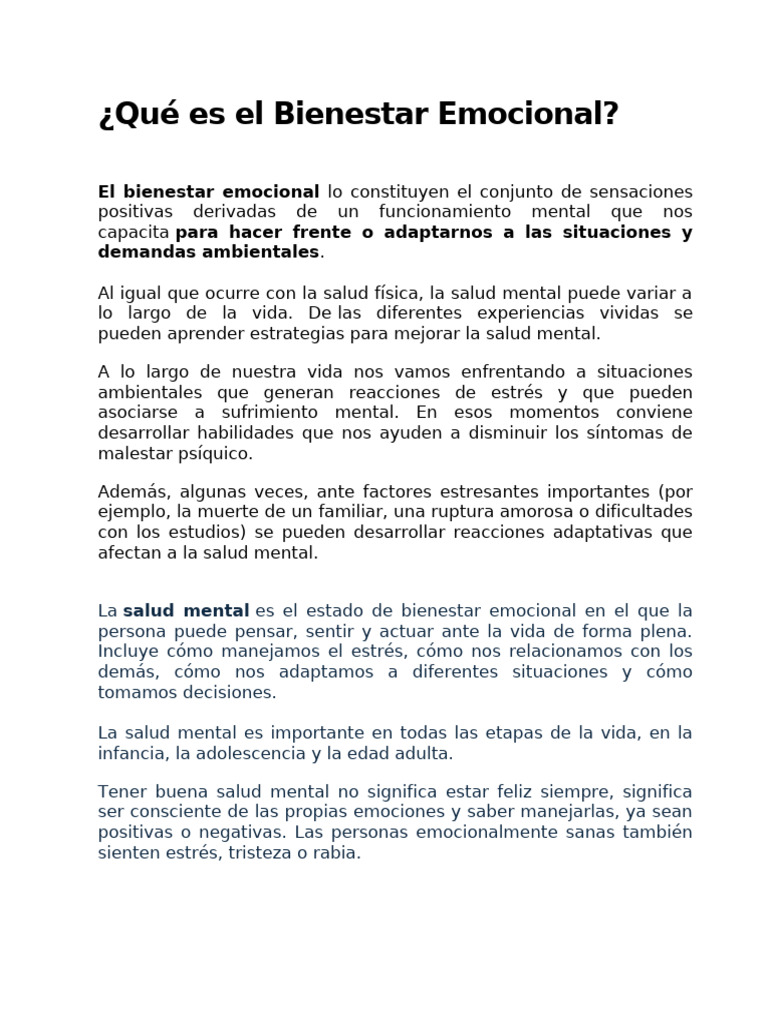 Qué Es El Bienestar Emocional | PDF | Salud mental | Mente
