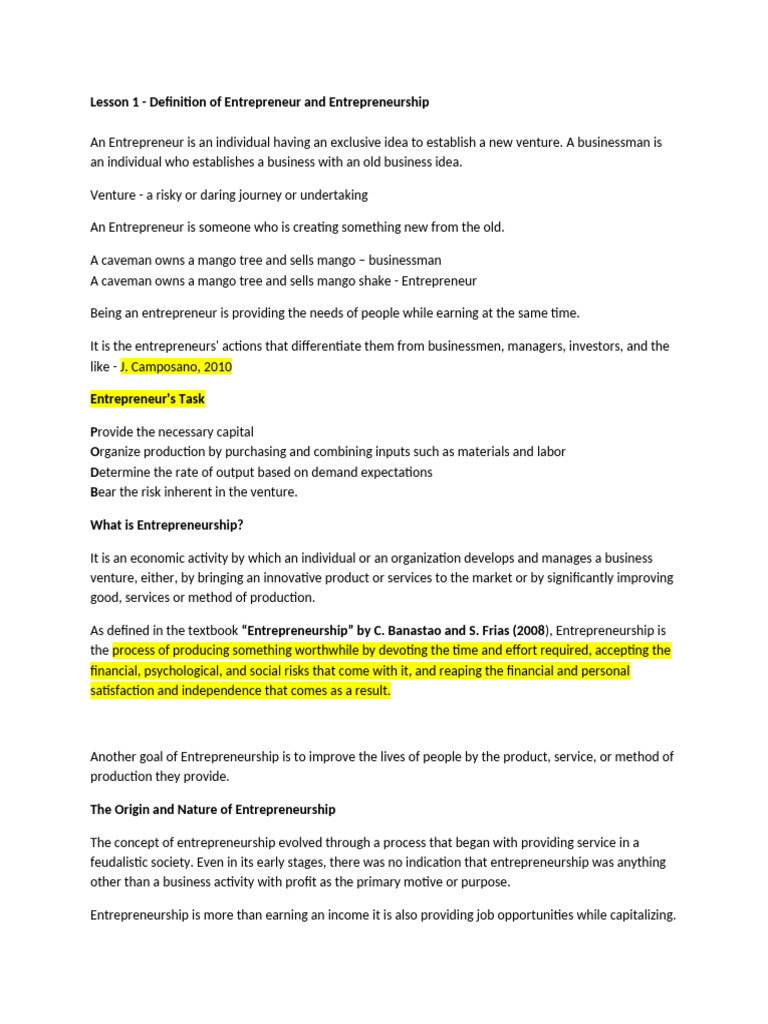 Business-Entrepreneur Lessons | PDF | Entrepreneurship | Economic Growth