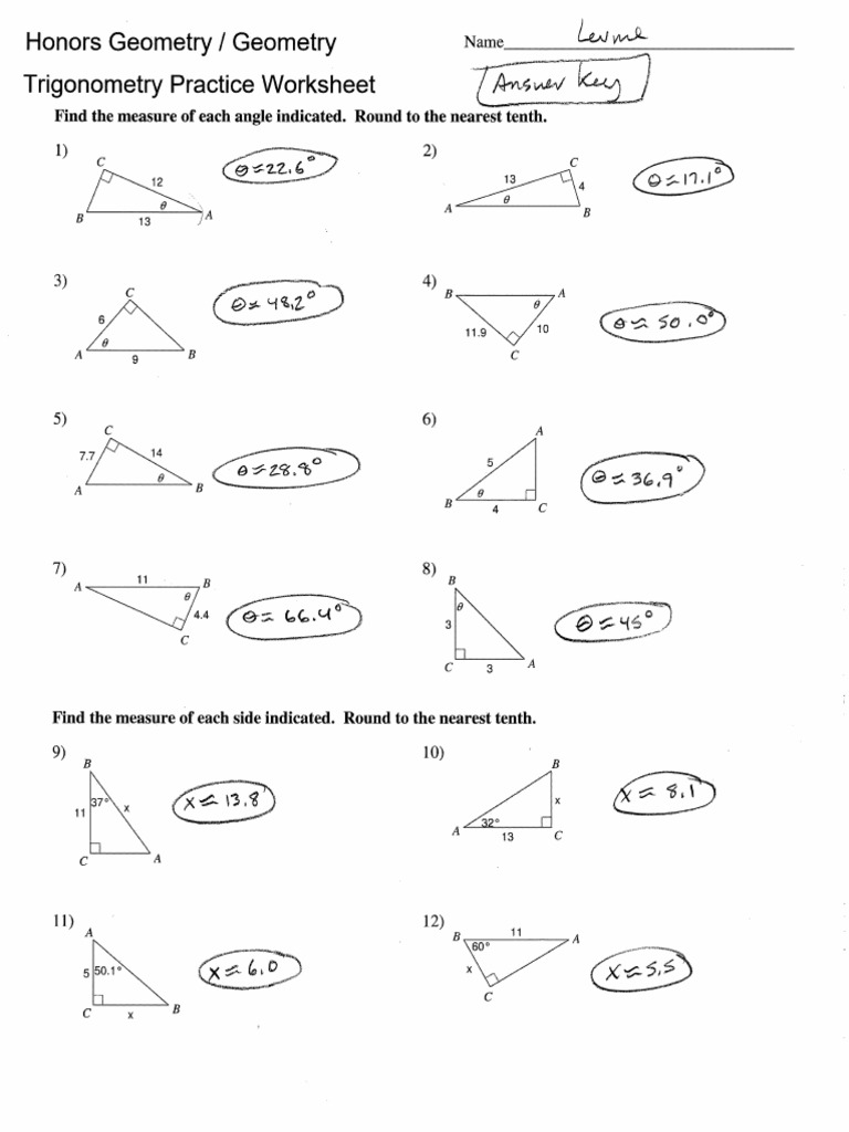 Trigonometry Practice Worksheet (Answers) NO WORK | PDF