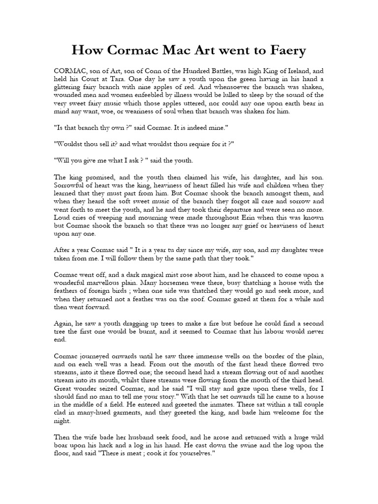 How Cormac Mac Art Went To Faery | PDF | Travel