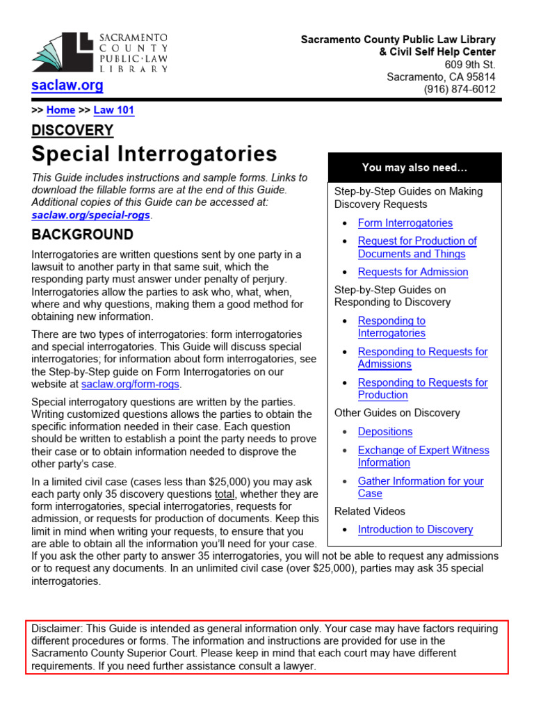 Sbs Discovery Special Interrogatories | PDF | Discovery (Law ...