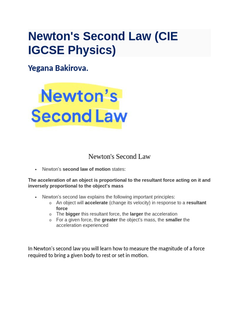 Newtons Second Laws IGCSE | PDF | Force | Newton's Laws Of Motion