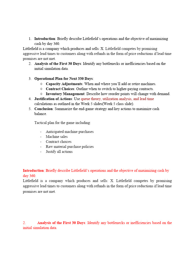 Littlefield Operations Optimization Plan | PDF | Inventory