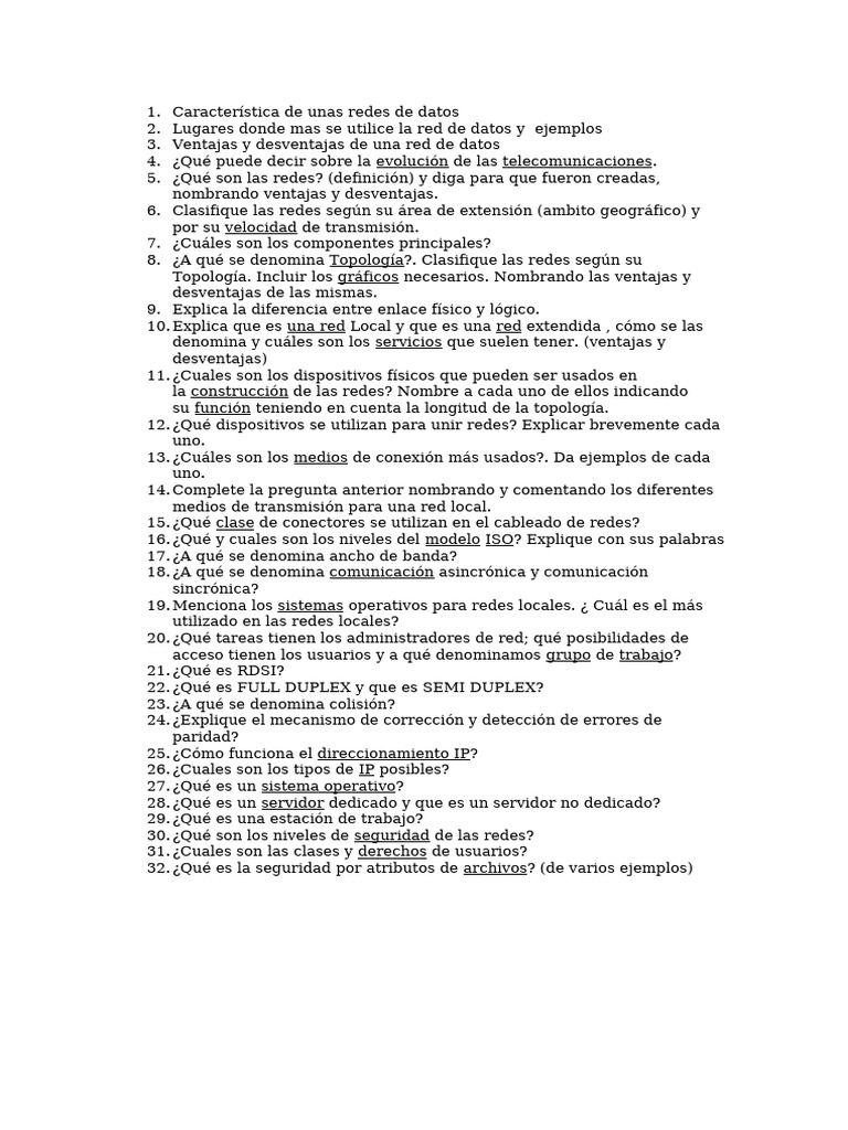 CUESTIONARIO DE REDES DE DATOS | PDF