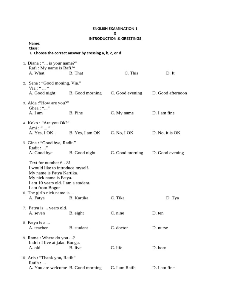 English Examination 1 | PDF