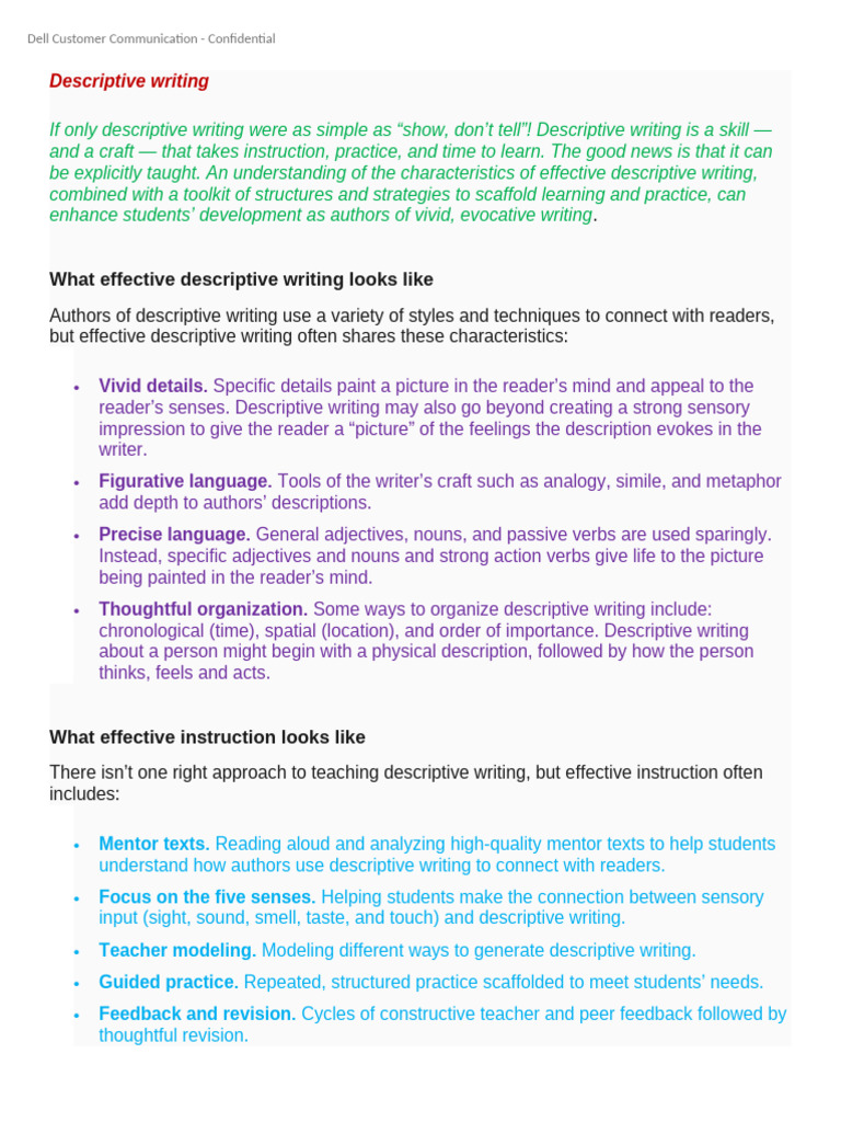 Mastering Descriptive Writing Skills | PDF | Clown | Senses