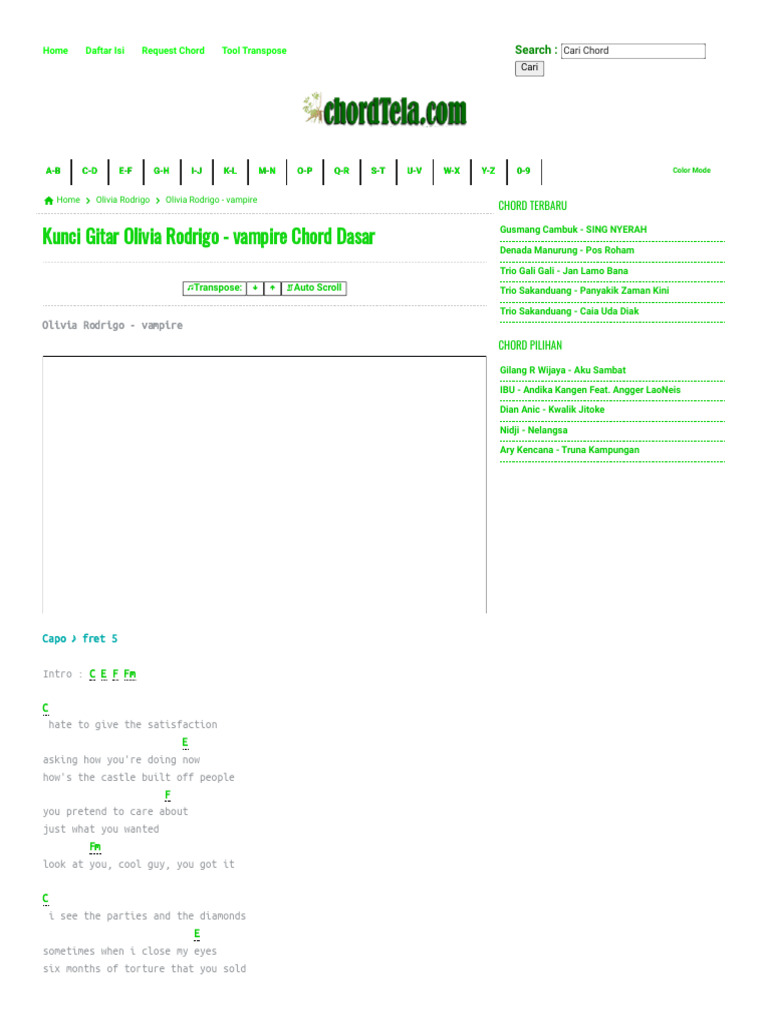 Kunci Gitar Olivia Rodrigo - Vampire Chord Dasar © | PDF | Pop Songs ...