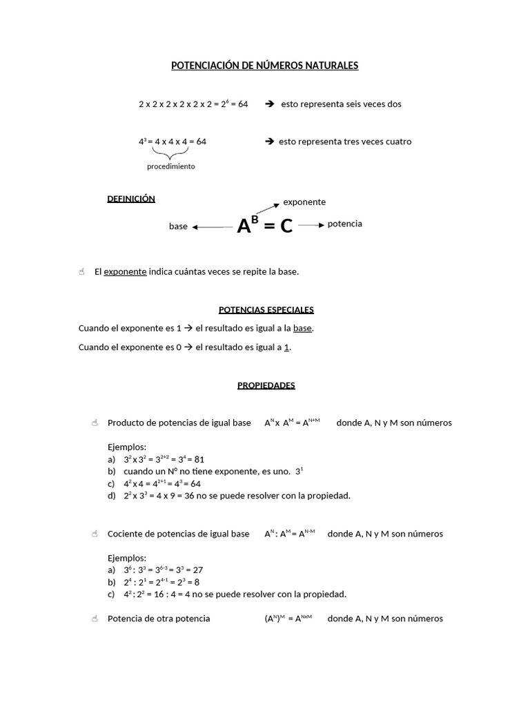 Potenciación de Números Naturales | PDF | Exponenciación | Multiplicación