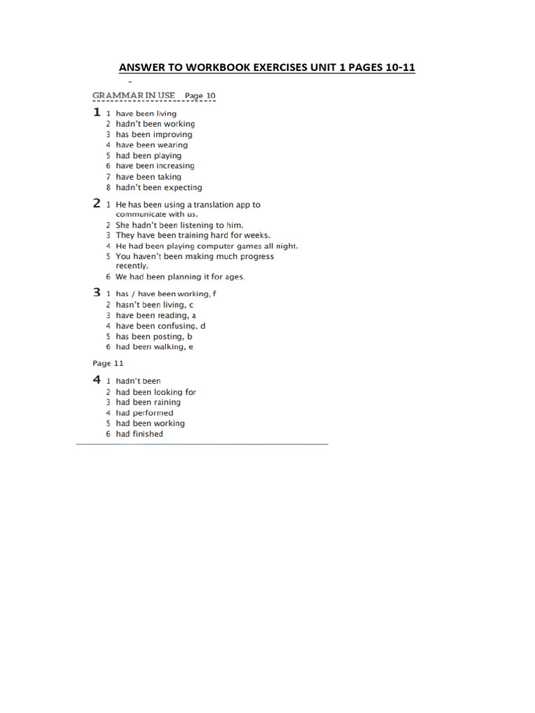 Answer To Workbook Exercises Unit 1 Pages 10 | PDF