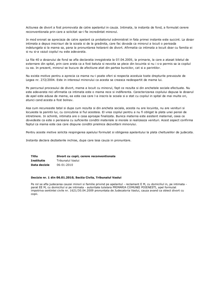 Actiunea de Divort Cerere Re Conventional A | PDF