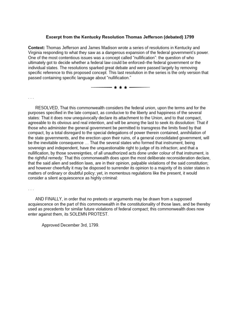 Kentucky Resolution and Nullification Debate | PDF | Nullification (U.S ...