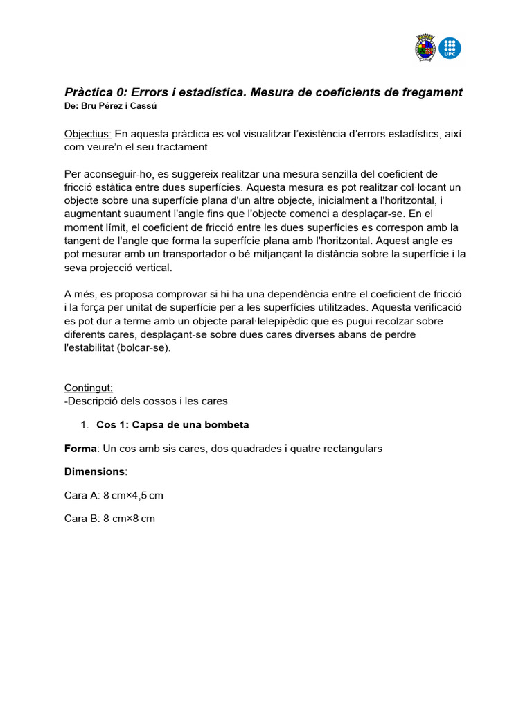 Pràctica 0 - Errors I Estadística | PDF