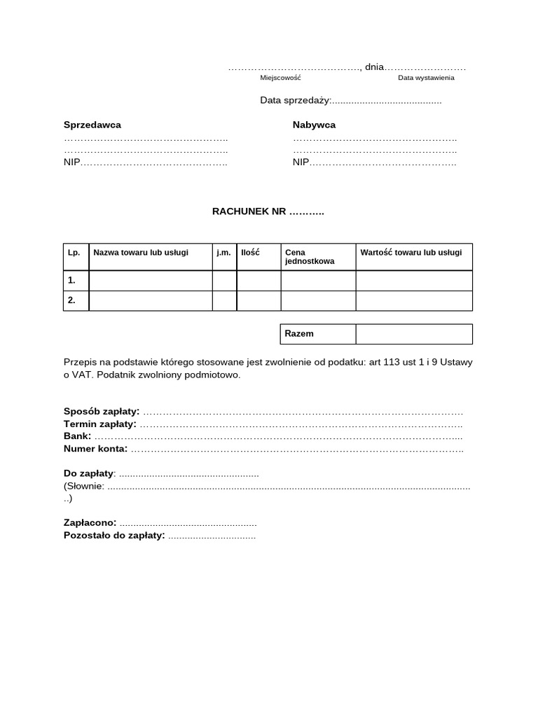 Rachunek - Wzór | PDF