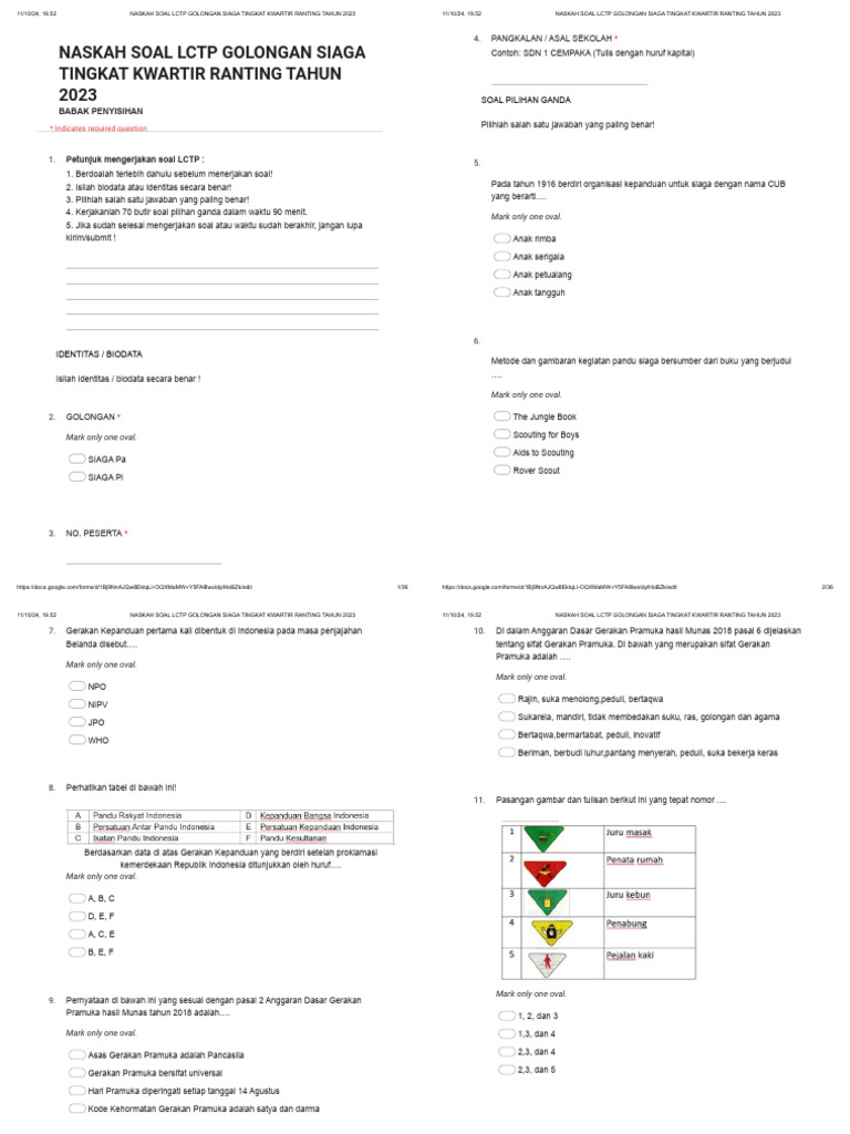 NASKAH SOAL LCTP GOLONGAN SIAGA TINGKAT KWARTIR RANTING TAHUN 2023 ...