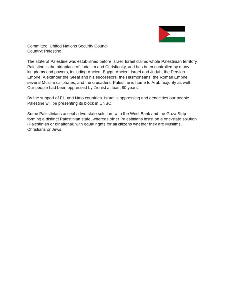 Position Paper Palestine - UNSC | PDF | Travel