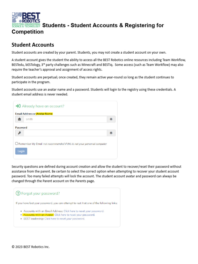 03A Students - Student Accounts & Registering For Competition | PDF ...