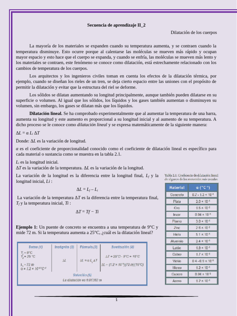 Dilatación térmica de cuerpos sólidos y líquidos | PDF | Calor ...