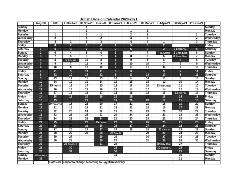 Mhs British Calendar 2020-2021 2 | PDF | Religious Holidays ...