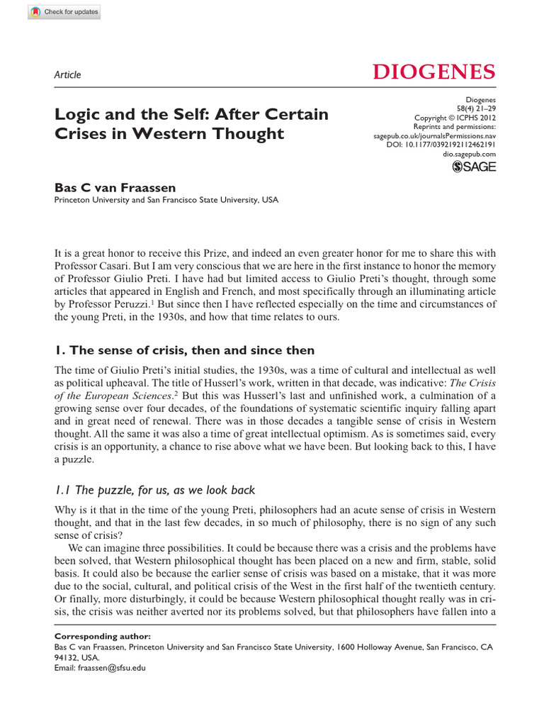 Van Fraassen - Logic and The Self After Certain Crises in Western Thought (2013) | PDF ...
