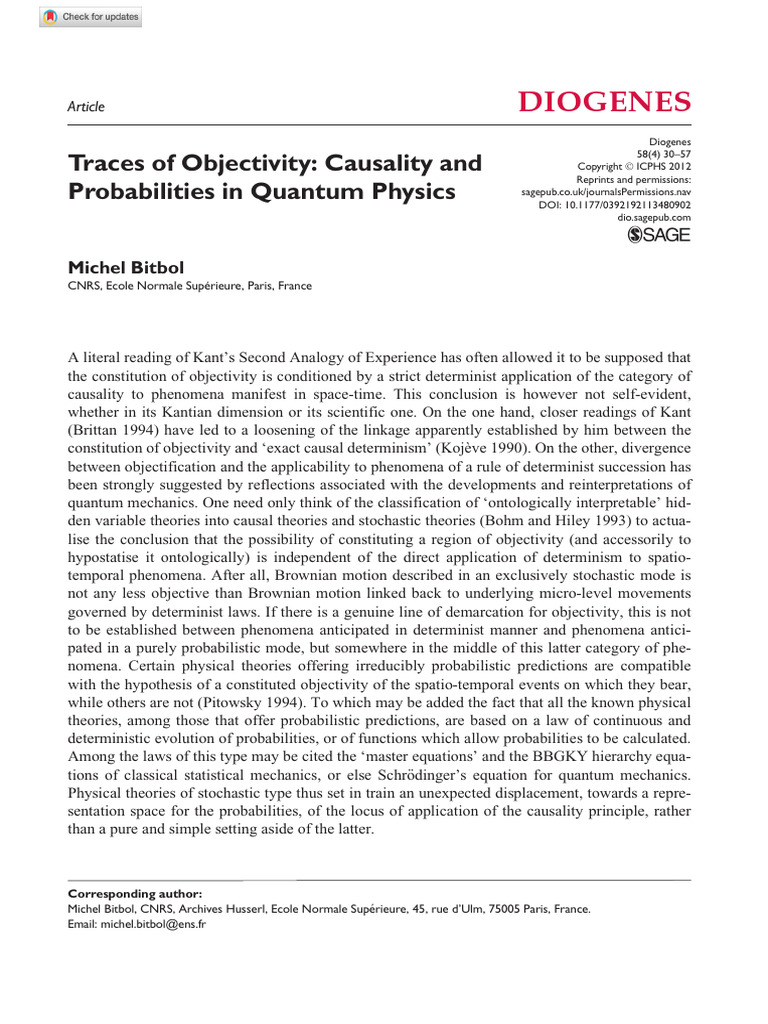 Bitbol - Traces of Objectivity, Causality and Probabilities in Quantum ...