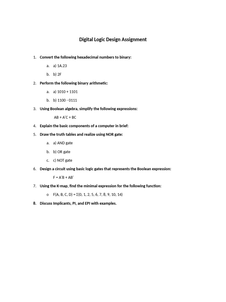 Digital Logic Design Assignment Pdf Computers Technology And Engineering 
