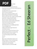 Ed Sheeran's "Perfect" Lyrics | PDF | Recorded Music