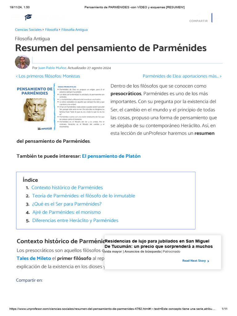 Pensamiento de PARMÉNIDES -con VÍDEO y esquemas [RESUMEN!] | PDF ...
