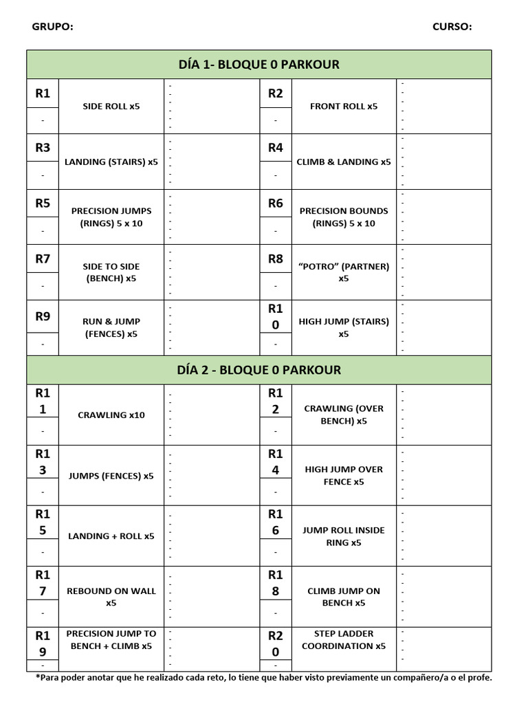 Paula Yepes Costa - HOJA RETOS PARKOUR PDF | PDF