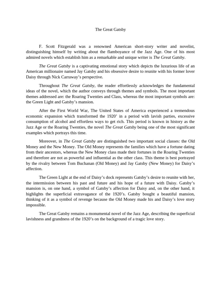 The Great Gatsby: Jazz Age Themes & Symbols | PDF | Travel | History