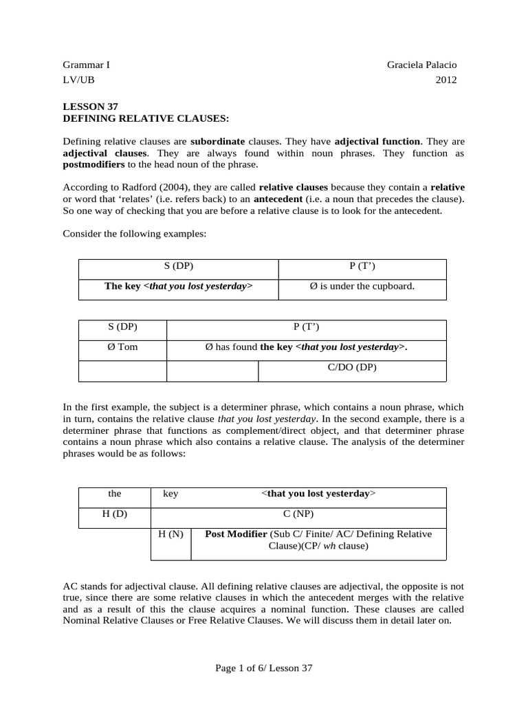37 Defining Relative Clauses | PDF | Clause | Adjective
