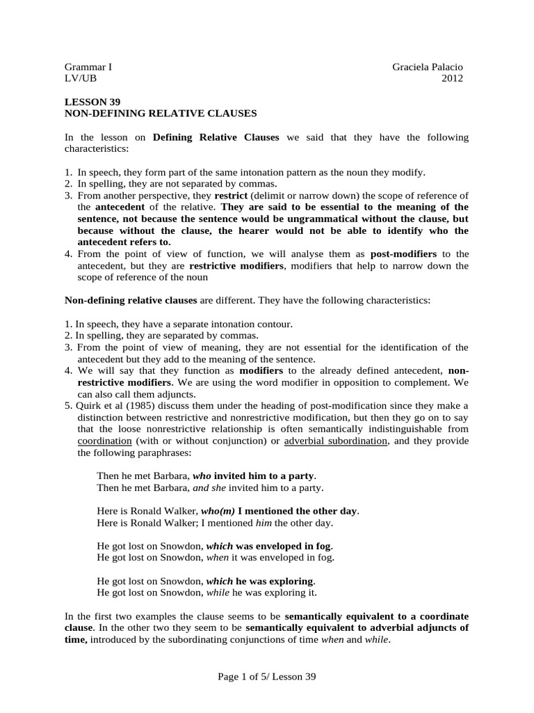 39 Non-Defining Relative Clauses | PDF | Clause | Pronoun