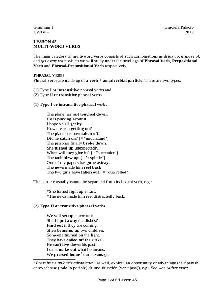 45 Multi-Word Verbs | PDF | Preposition And Postposition | Verb