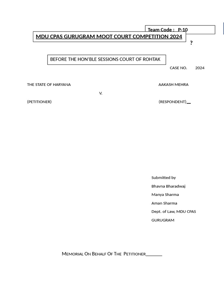 Memorial for Moot Court Competition 2024 | PDF