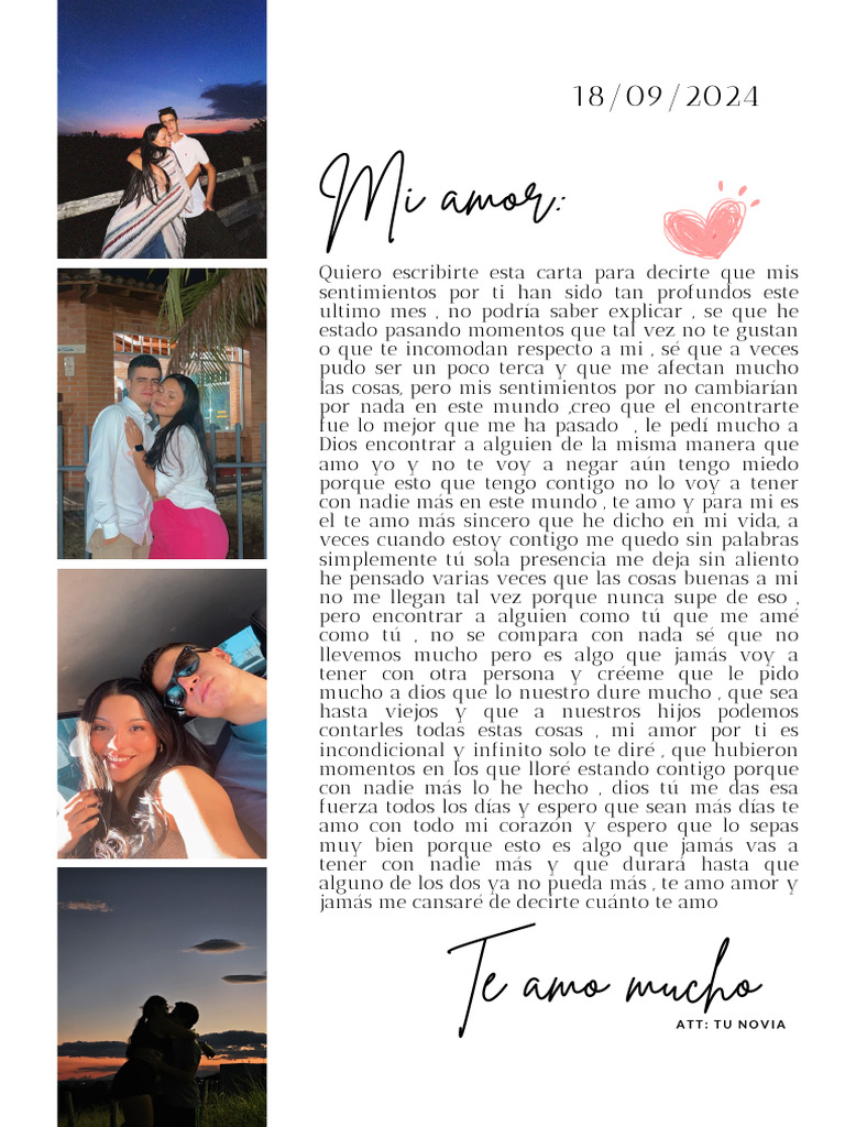 Documento A4 Para Imprimir De Carta De Amor Con Fotografías Para
