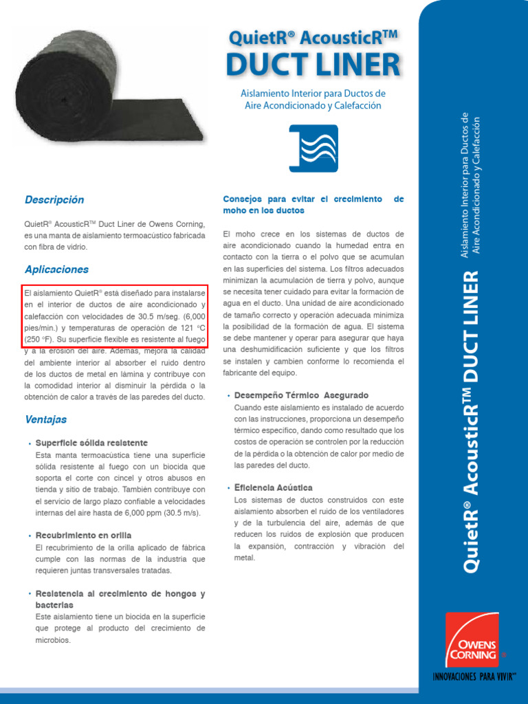 QuietR Duct Liner | PDF | Aire acondicionado | Aislamiento térmico