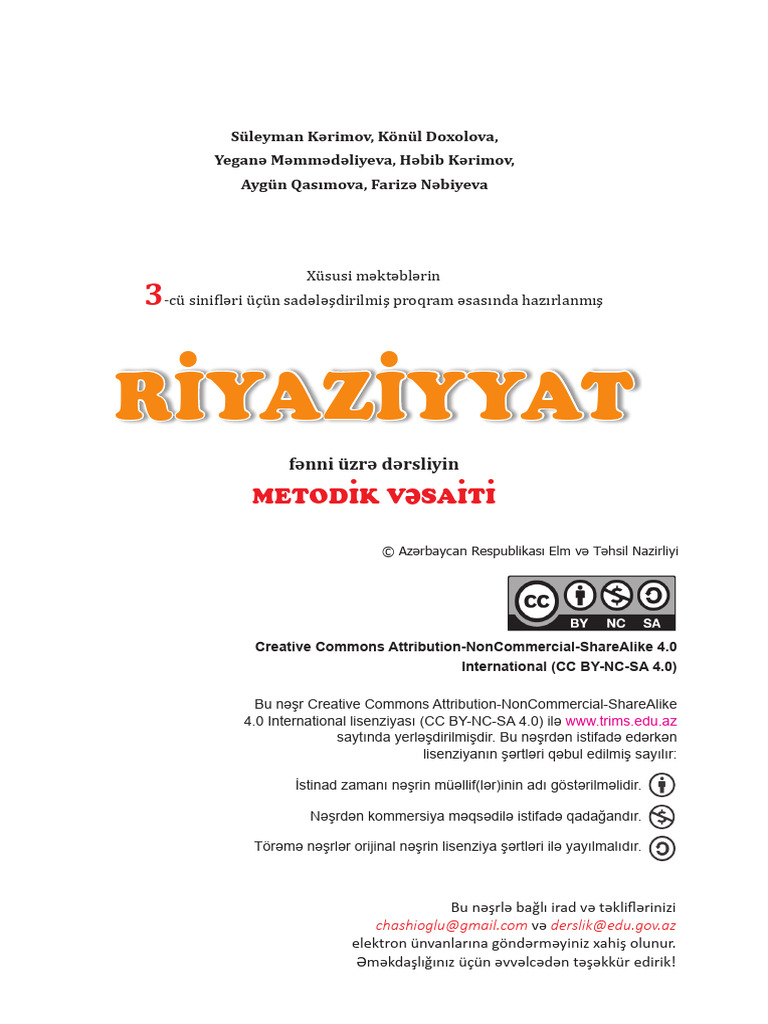 Quot Riyaziyyat Quot Fanni Uzra 3 Cu Sinif Ucun Intellekt Mahdudiyyati Olanlar Ucun Metodik ...