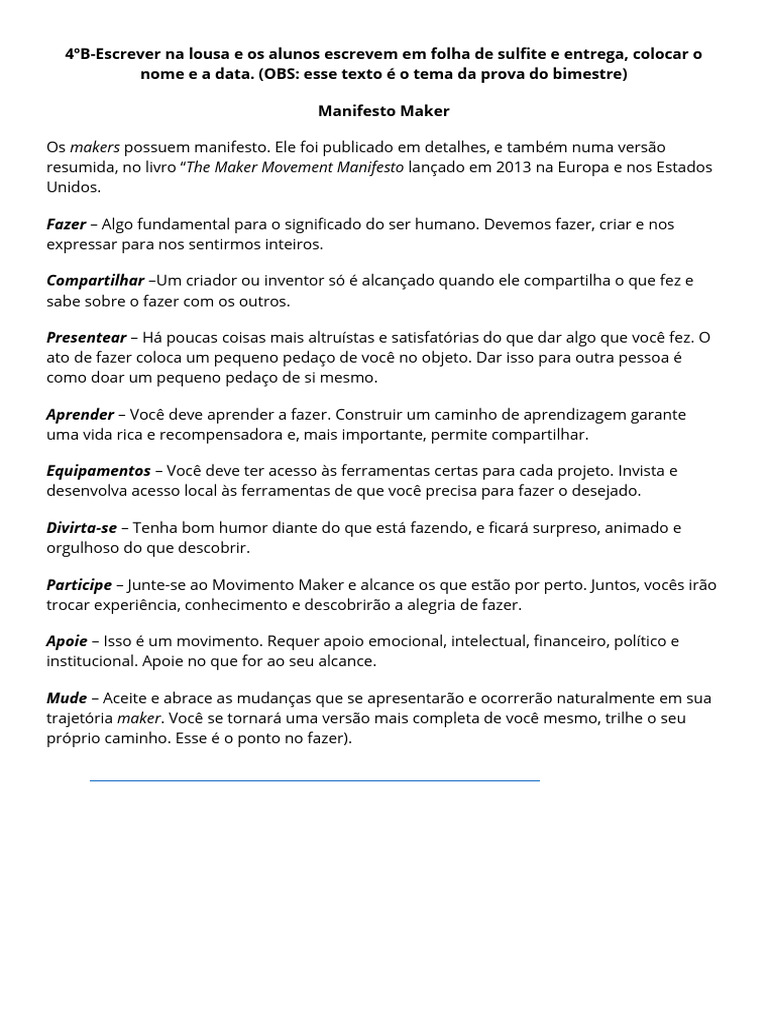 Manifesto do Movimento Maker | PDF