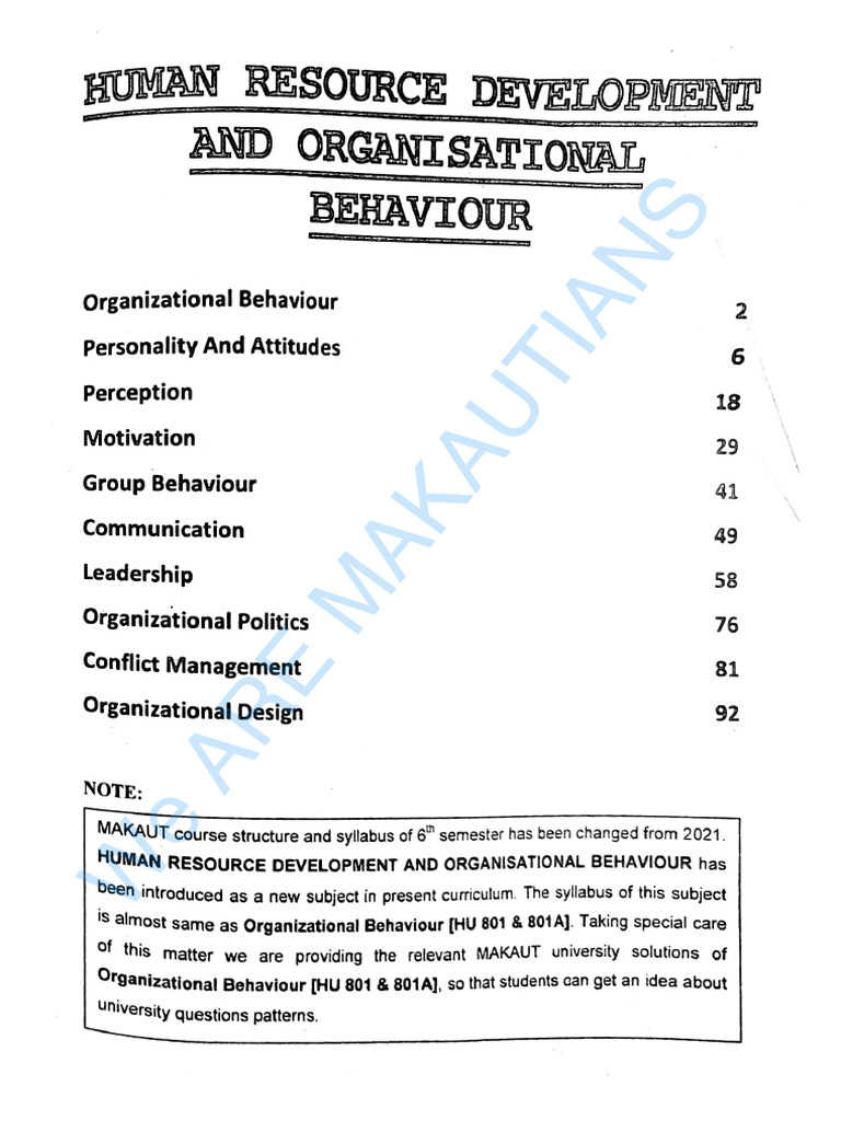 Human Resource Development and Organisational Behaviour | PDF