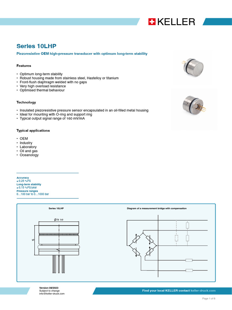 Keller Datenblatt Serie-10LHP e | PDF | Pressure Measurement | Temperature