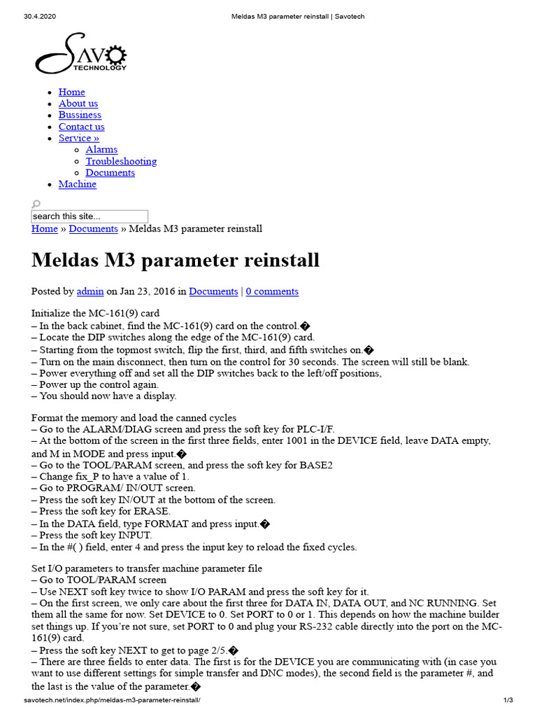 Meldas M3 Parameter Reinstallation Guide | PDF | Computer Hardware ...