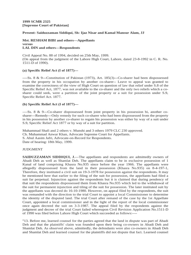 Section 8 Adn 9 SRA 1999 SCMR 2325 | PDF | Lawsuit | Appeal