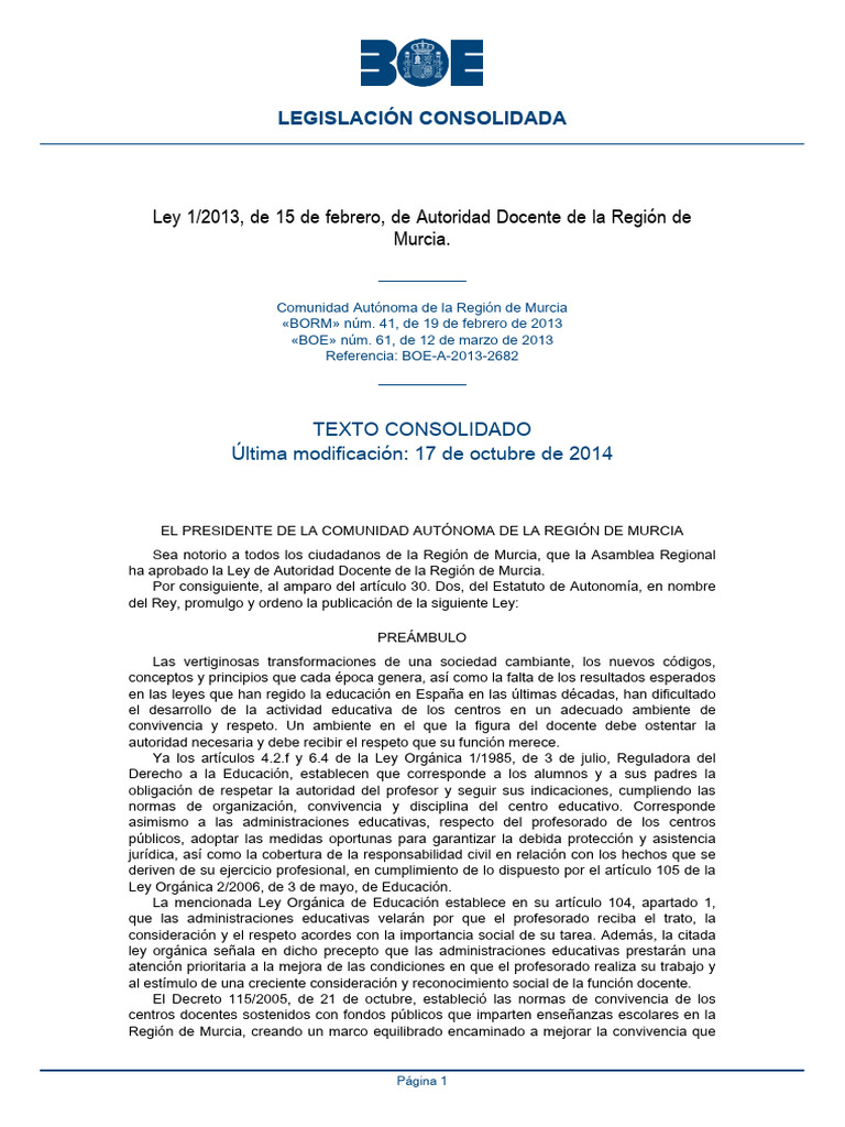 Autoridad - BOE A 2013 2682 Consolidado | PDF | Maestros | Escuelas