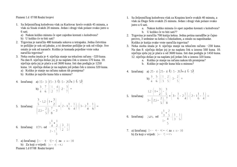 1 R. Kontrolni Razlomci | PDF